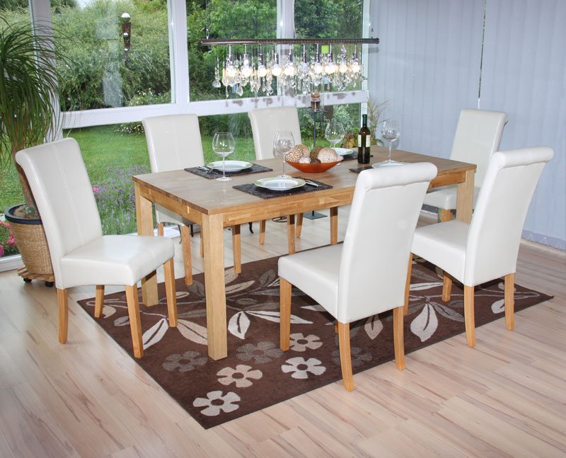 6x comedor silla butaca Novara III con costura, cuero ~ crema, piernas ...