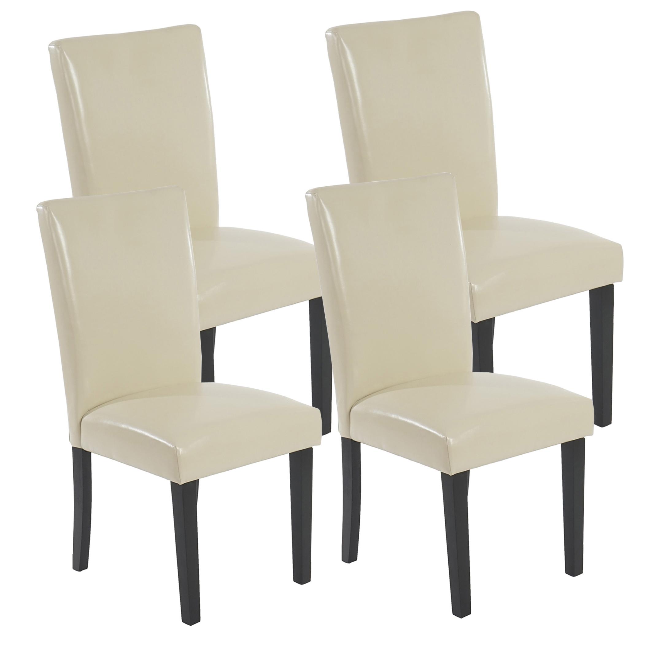 Lote de 4 sillas de comedor AUSTIN, en piel color crema, patas oscuras ...