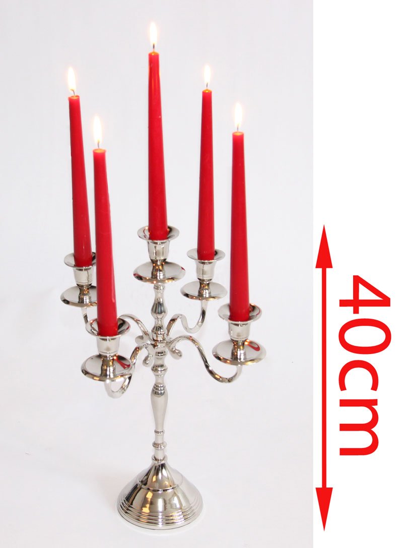 Candelabro con brazos, 5 velas, metal plateado, 40 cm - Homy.es