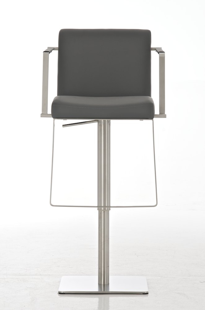 Taburete de Diseño VIGO, En Piel Gris y Estructura de Acero Inoxidable, Excelente Calidad - Homy.es