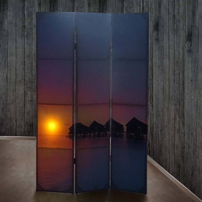 Biombo decorativo SUNSET, iluminación led, motivo playa - Homy.es